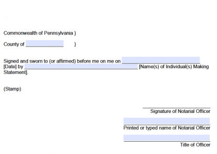 Free Pennsylvania Notary Acknowledgement – Representative - PDF - Word