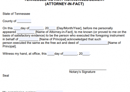 Free Tennessee Notary Acknowledgement - Individual - PDF - Word