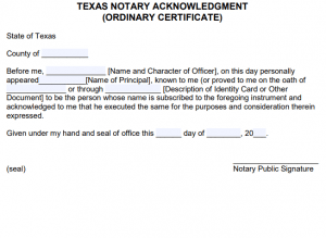 Free Texas Notary Acknowledgement Forms – PDF – Word