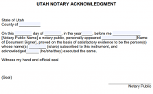 Free Utah Notary Acknowledgement Forms – PDF – Word