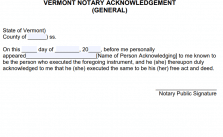 Free Vermont Notary Acknowledgement Forms – PDF – Word