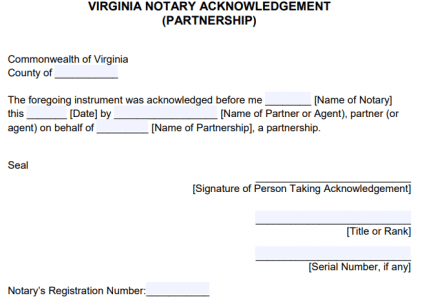Free Virginia Notary Acknowledgement Forms – PDF – Word
