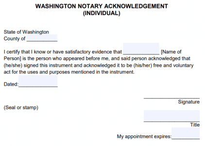 Free Washington Notary Acknowledgement Forms - PDF - Word