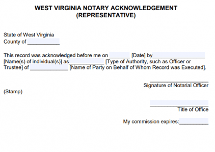 Free West Virginia Notary Acknowledgement - Individual - PDF - Word