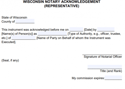 Free Wisconsin Notary Acknowledgement - Individual - PDF - Word